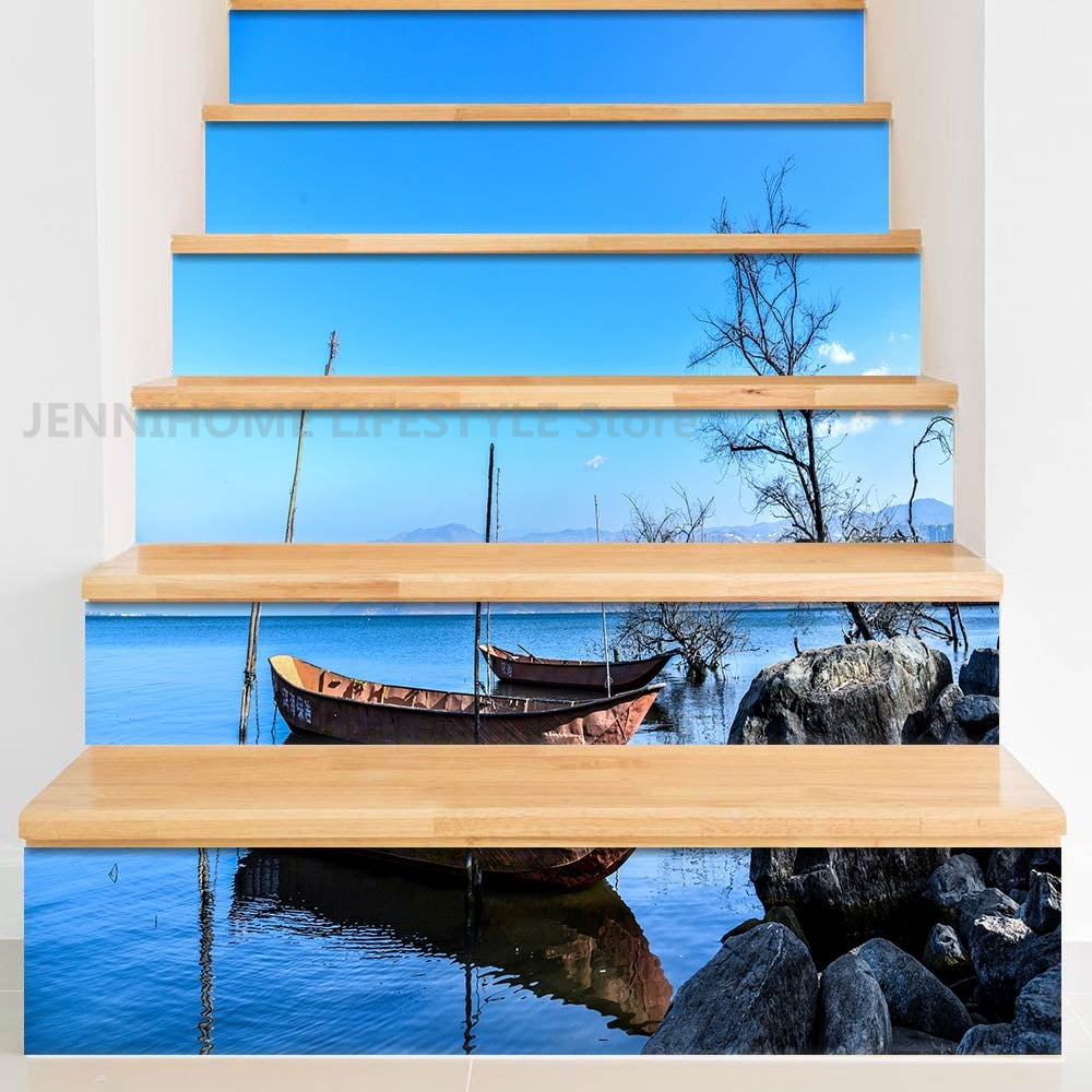 3D Scenery Beach Stair Stickers Decoration Removable Adhesive Staircase ...