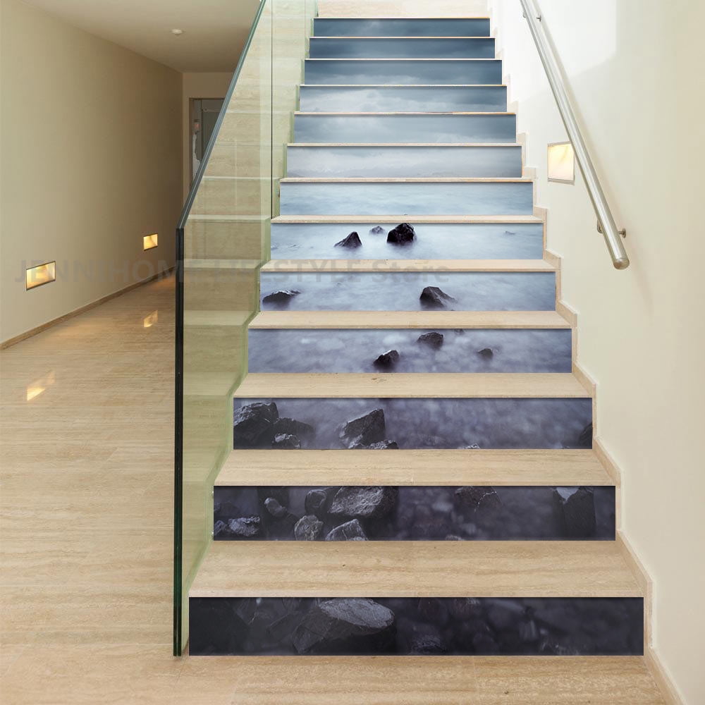 3D Scenery Beach Stair Stickers Decoration Removable Adhesive Staircase ...