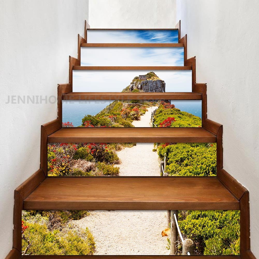3D Scenery Beach Stair Stickers ration Removable Adhesive Staircase ...