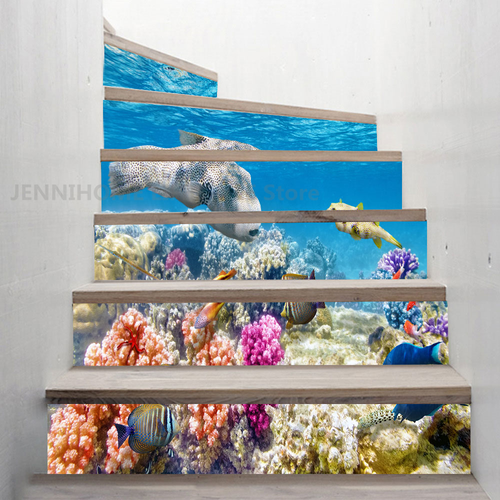 3D Scenery Beach Stair Stickers ration Removable Adhesive Staircase ...
