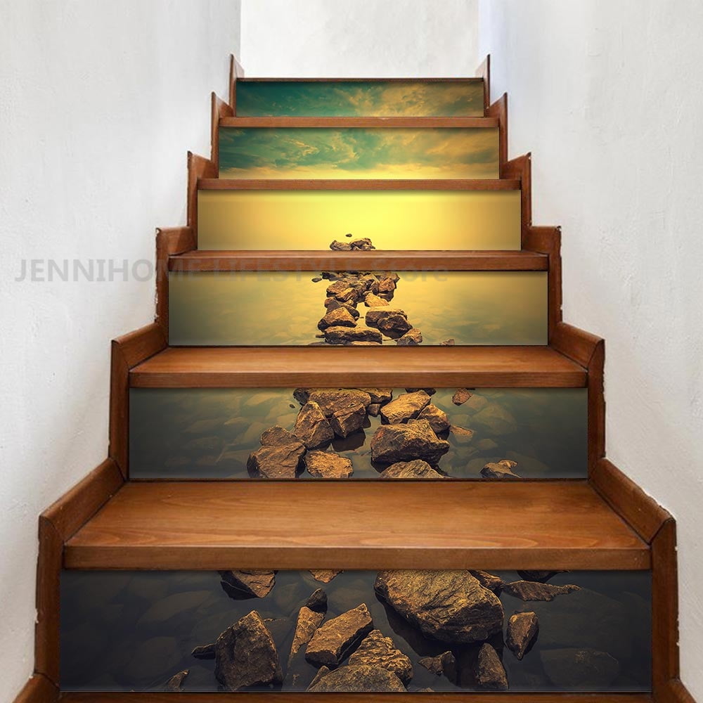 3D Scenery Beach Stair Stickers ration Removable Adhesive Staircase ...