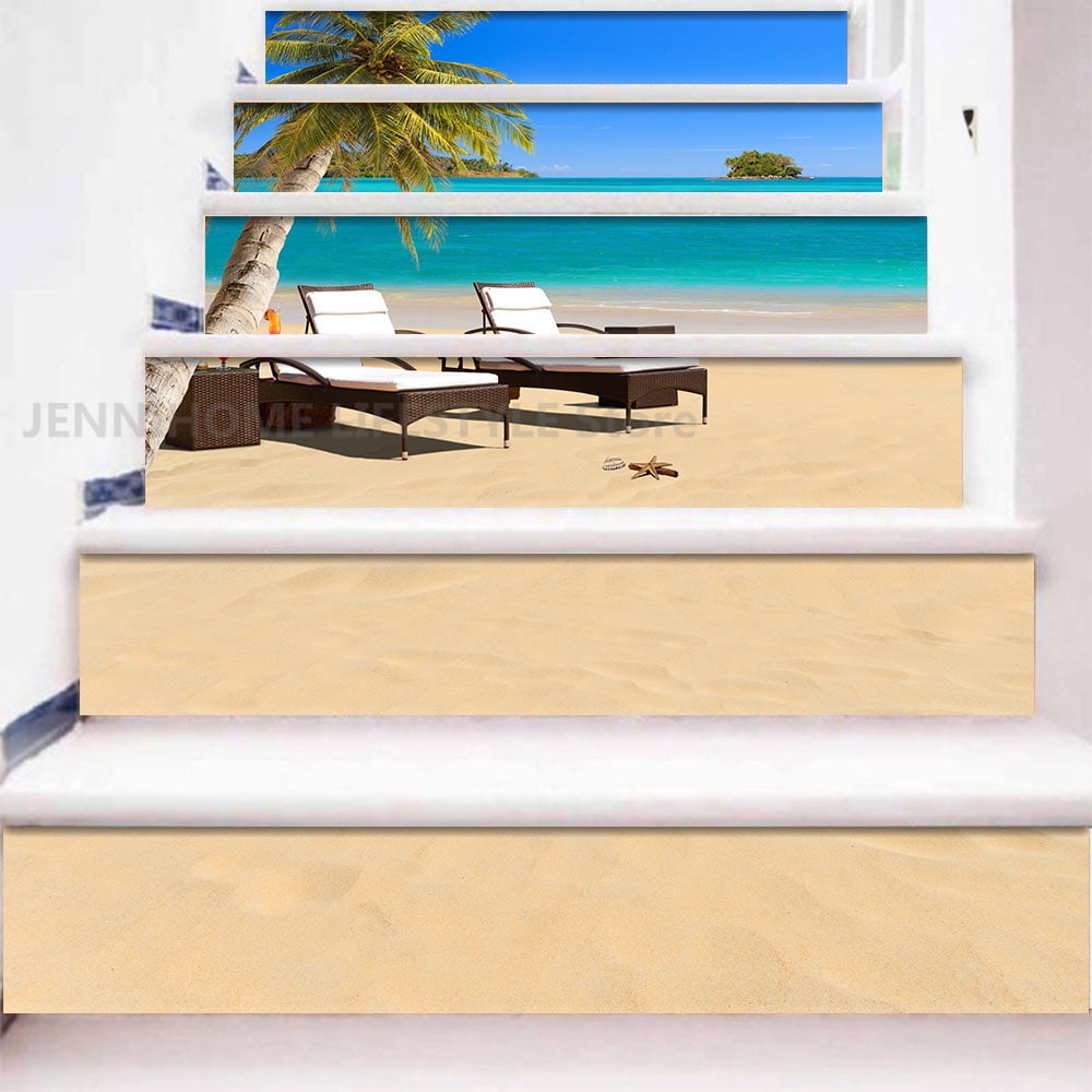 3D Scenery Beach Stair Stickers ration Removable Adhesive Staircase ...