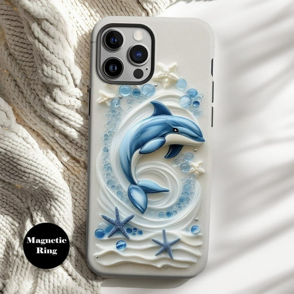 3D Sea Life Beach Case with a Dolphin, Ocean Waves, and Starfish Design ...