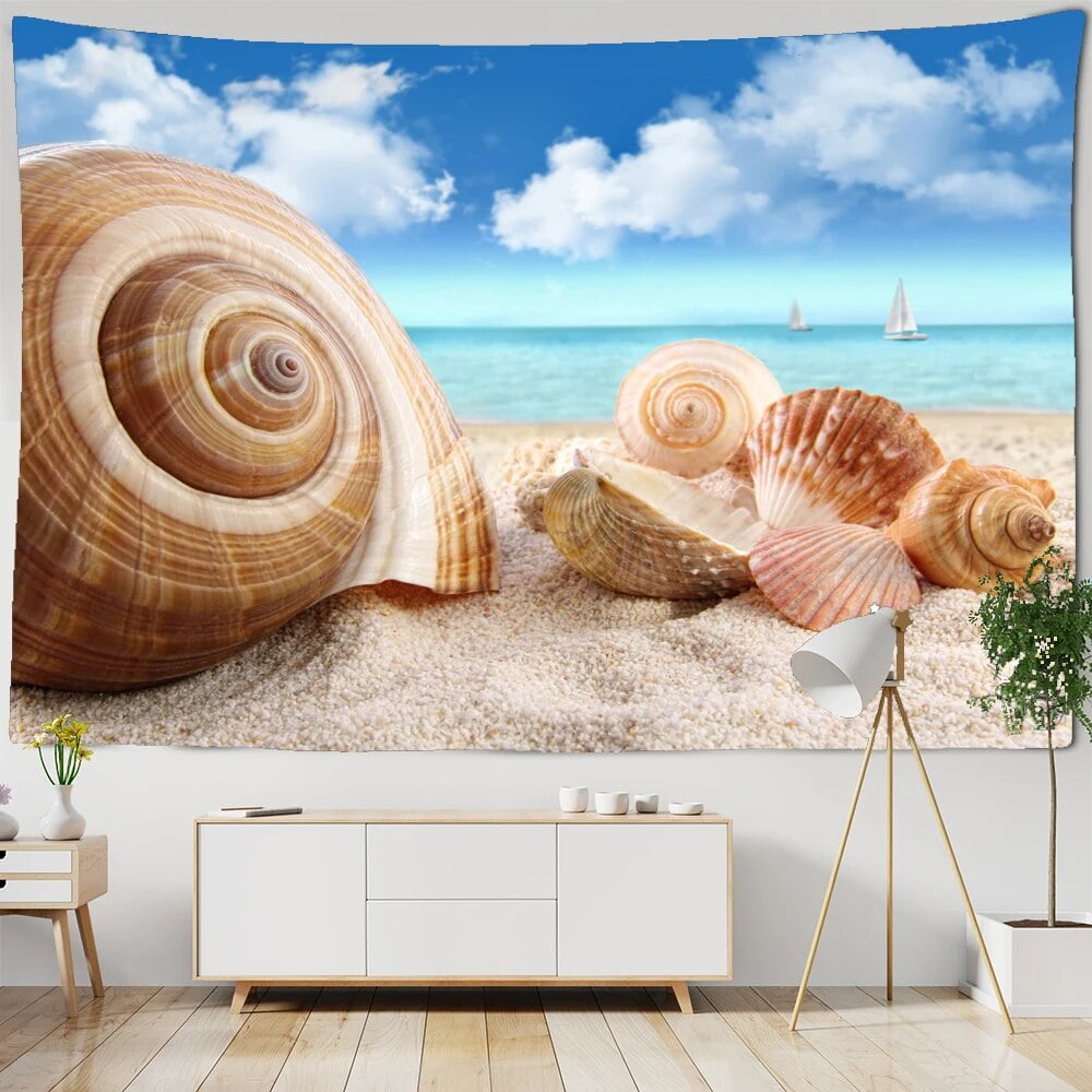 3D Sea Shell Beach Landscape Tapestry Hippie Wall Tapestries Bohemian ...