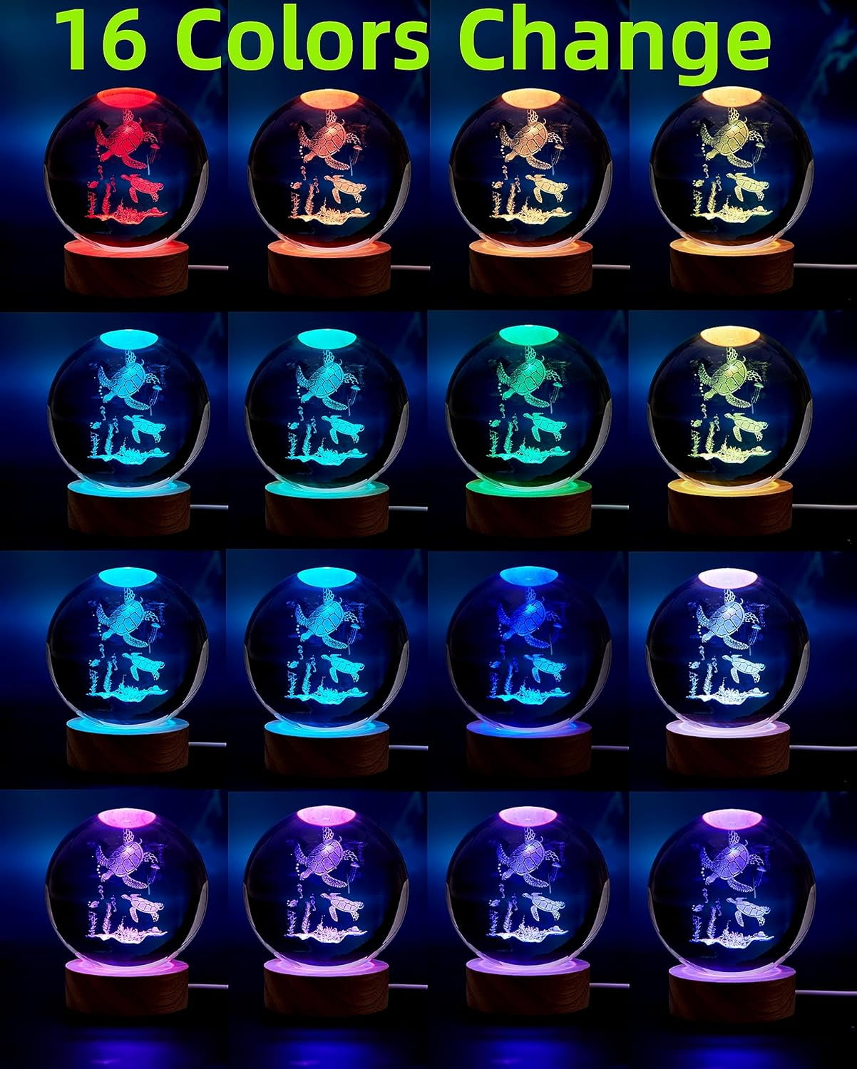 3D Sea Turtle Crystal Ball Lamp,3.15 Inch Glass Ball Sea Turtle Light ...