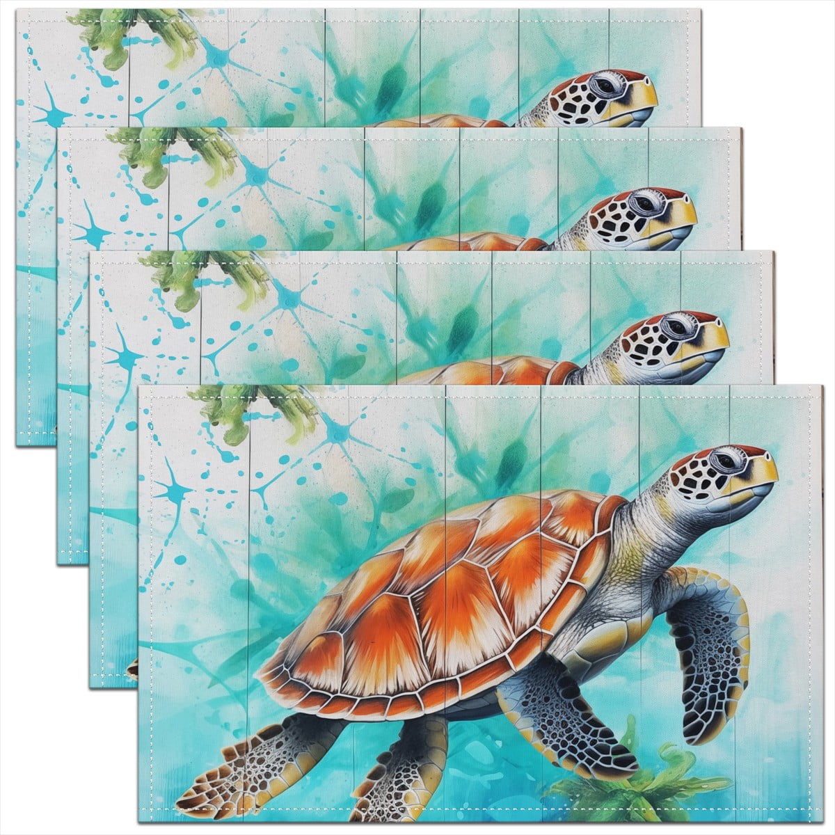 3D Sea Turtle Placemats Set of 4,Tie Dyeing Watercolor Washable Place ...