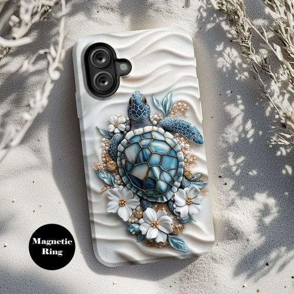 3D Sea Turtle Shell MagSafe Protective Phone Case with an Ocean Sand ...