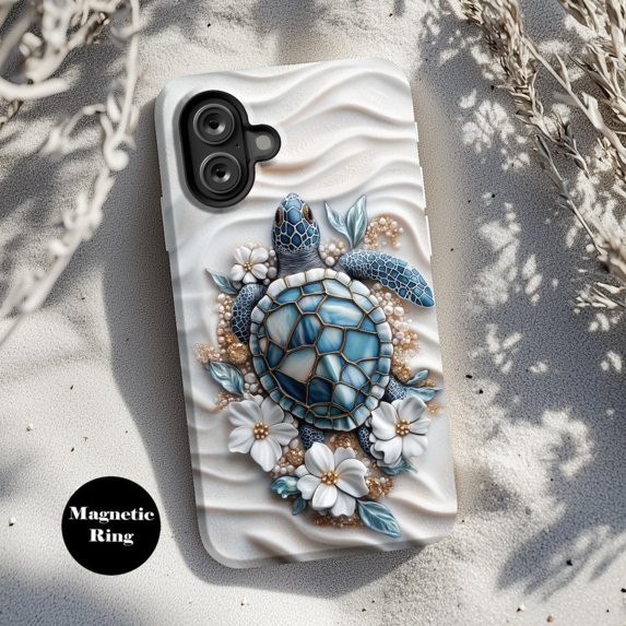 3D Sea Turtle Shell Ocean Floral Phone Case with iPhone 17 to 11 Pro ...