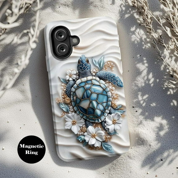 Elegant 3D Blue Sea Turtle Ocean Beach Art Phone Case 11 12 13 14 15 16 ...