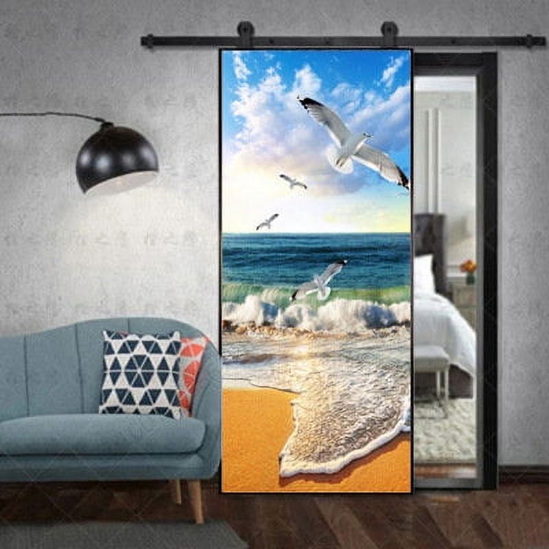 3D Sea View Beach Door Stickers Home Decoration PVC Wallpaper Bedroom ...