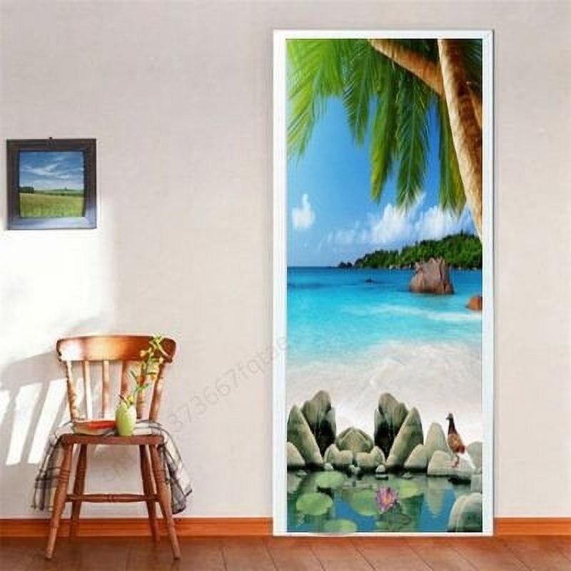 3D Sea View Beach Door Stickers Home Decoration PVC Wallpaper Bedroom ...