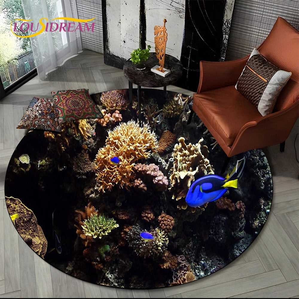 3D Seabed Underwater World Dolphin Turtle Round Area Rug Carpet for ...