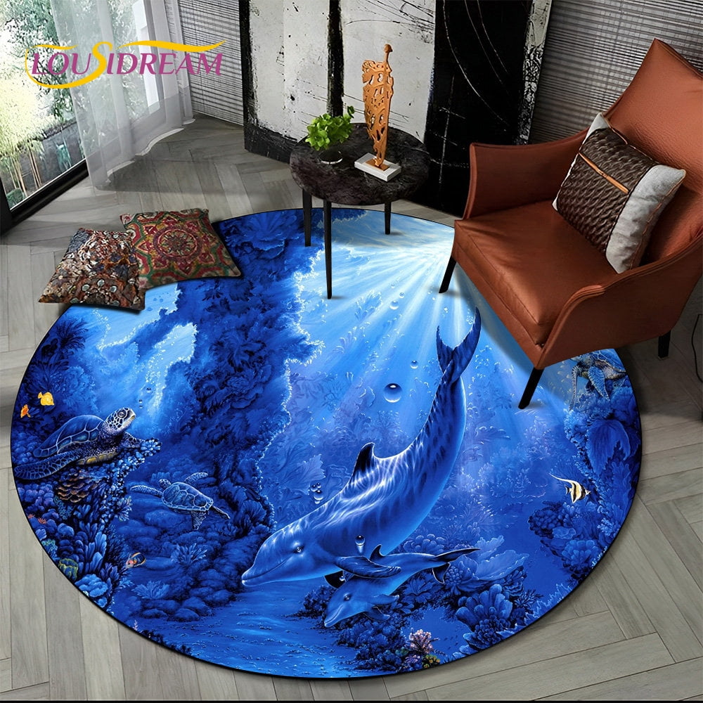 3D Seabed n Underwater World Dolphin Round Area Rug Carpet for Living ...