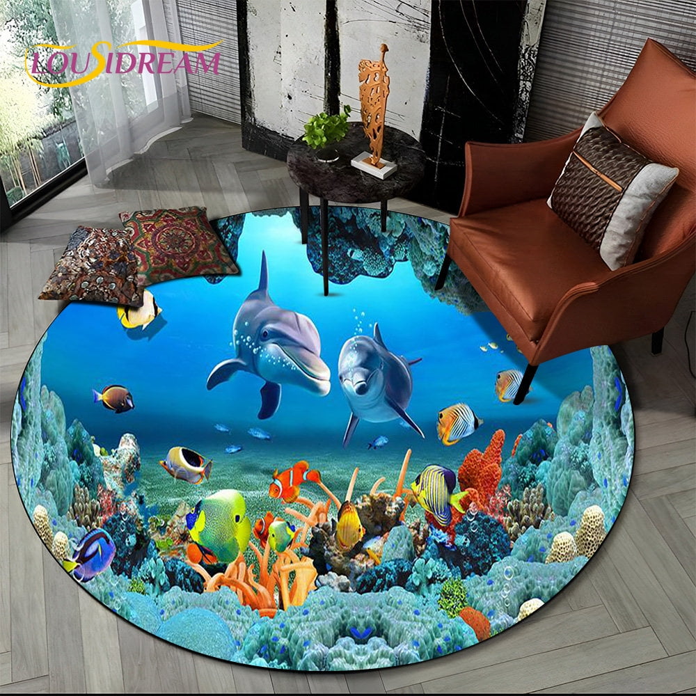 3D Seabed n Underwater World Dolphin Round Area Rug Carpet for Living ...