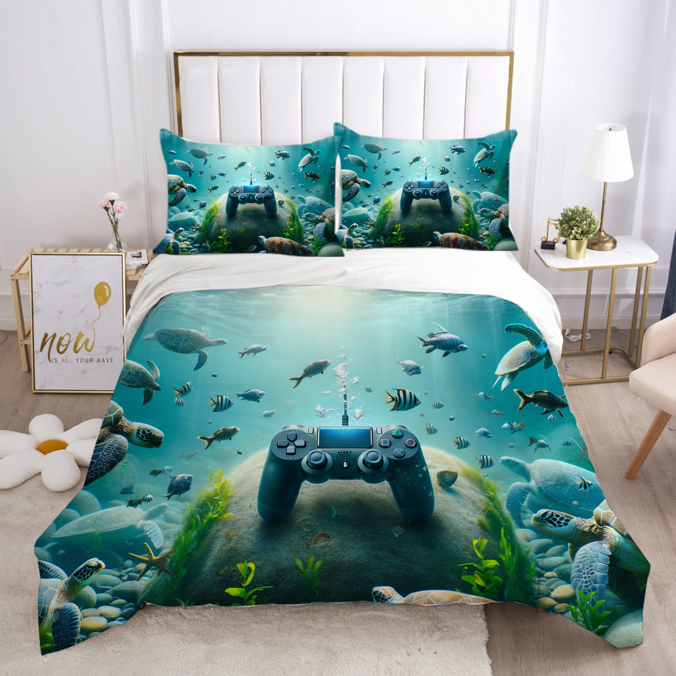 3D Seafloor Fish Gamer Handle Printed Bedding Set Teen Adult Highend ...