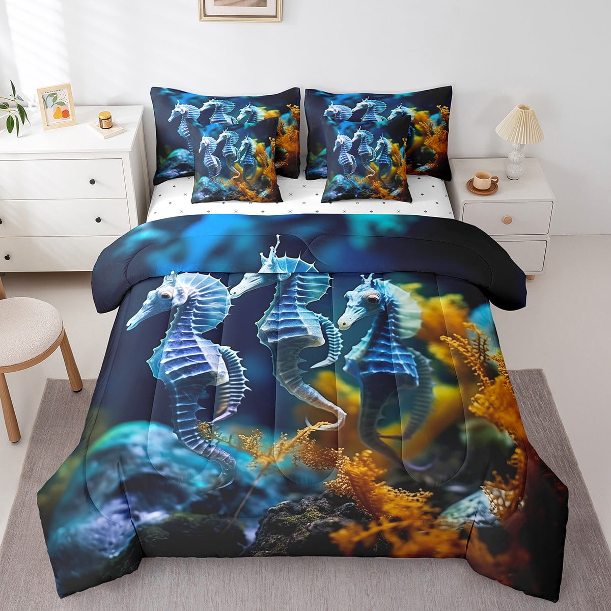 3D Seahorse Bedding Full Size 7-Piece Ocean Animal Printed Comforter ...