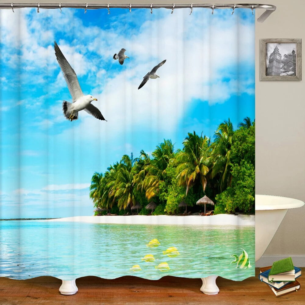 3d Seascape Beach Printed Fabric Shower Curtains Bathroom Curtain Bath