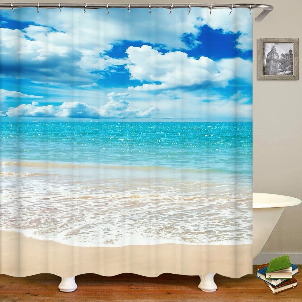 3d Seascape Beach Printed Fabric Shower Curtains Bathroom Curtain Bath