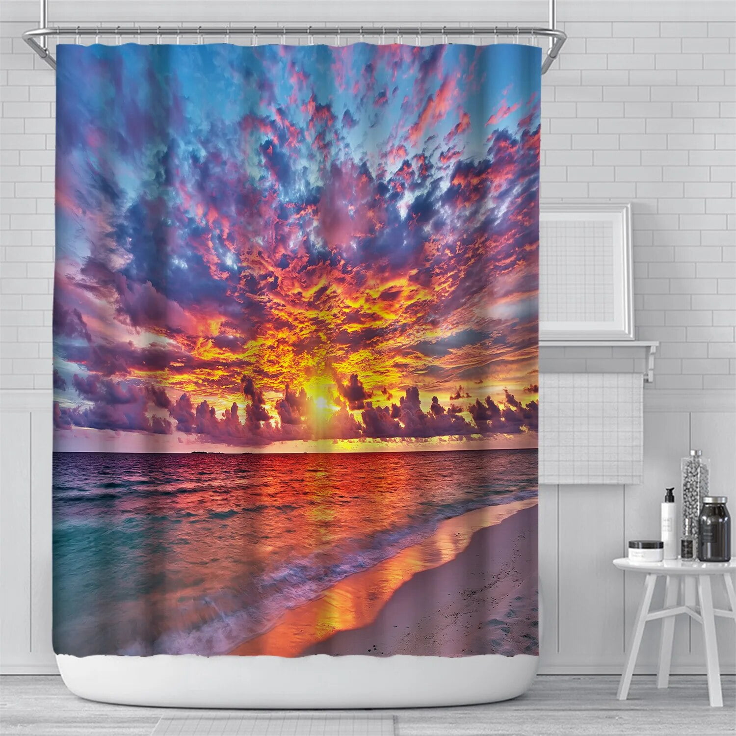 3d Seascape Beach Printed Fabric Shower Curtains Bathroom Curtain Bath