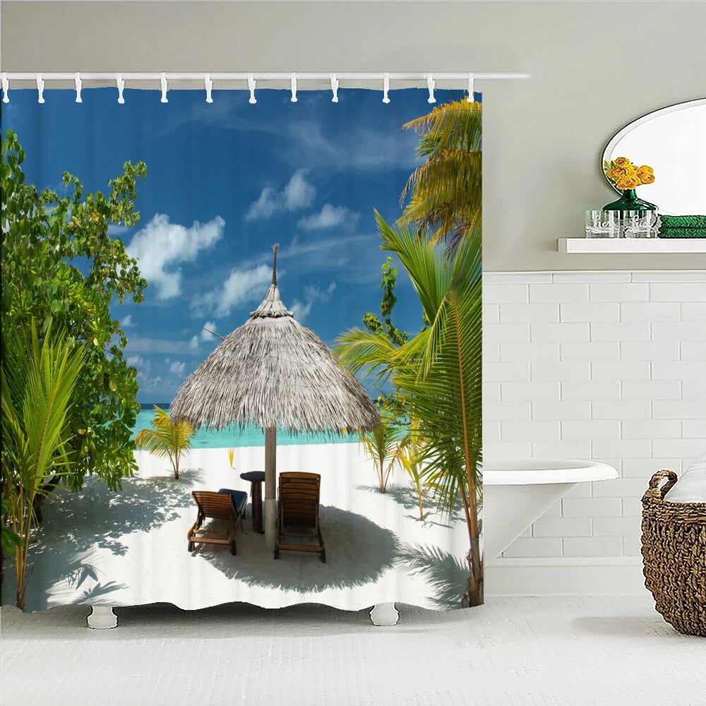 3d Seascape Beach Printed Fabric Shower Curtains Bathroom Curtain Bath