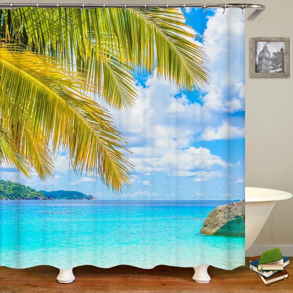 3d Seascape Beach Printed Fabric Shower Curtains Bathroom Curtain Bath