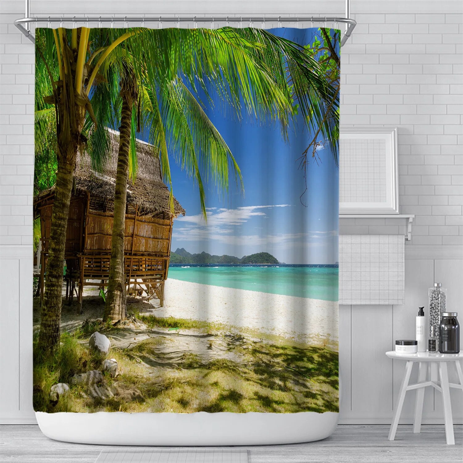 3d Seascape Beach Printed Fabric Shower Curtains Bathroom Curtain Bath