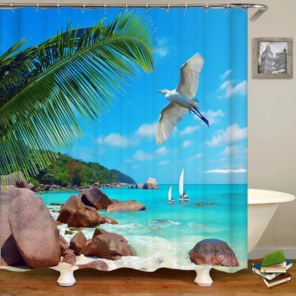 3d Seascape Beach Printed Fabric Shower Curtains Bathroom Curtain Bath