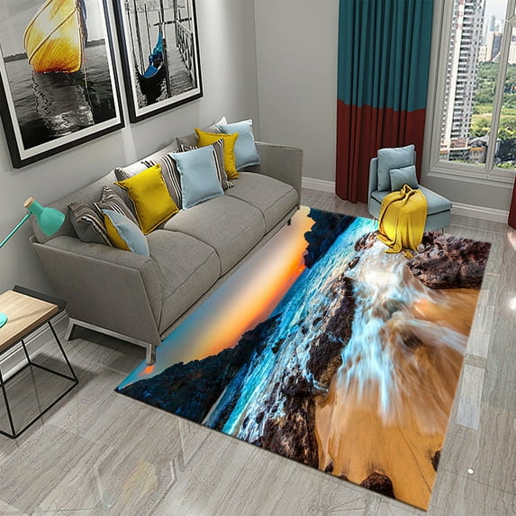 3D Seascape Carpet Seaside View Rugs for Bathroom Anti-Slip Carpet Door ...
