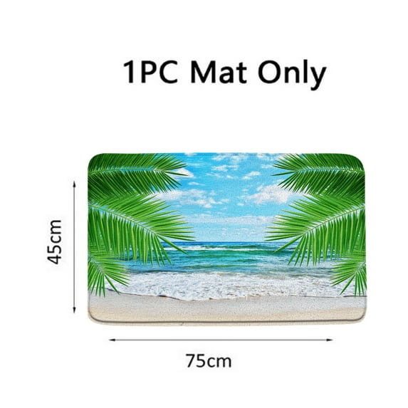 3D Seaside Beach Landscape Toilet Cover Bath Mat Sets Coconut Tree ...