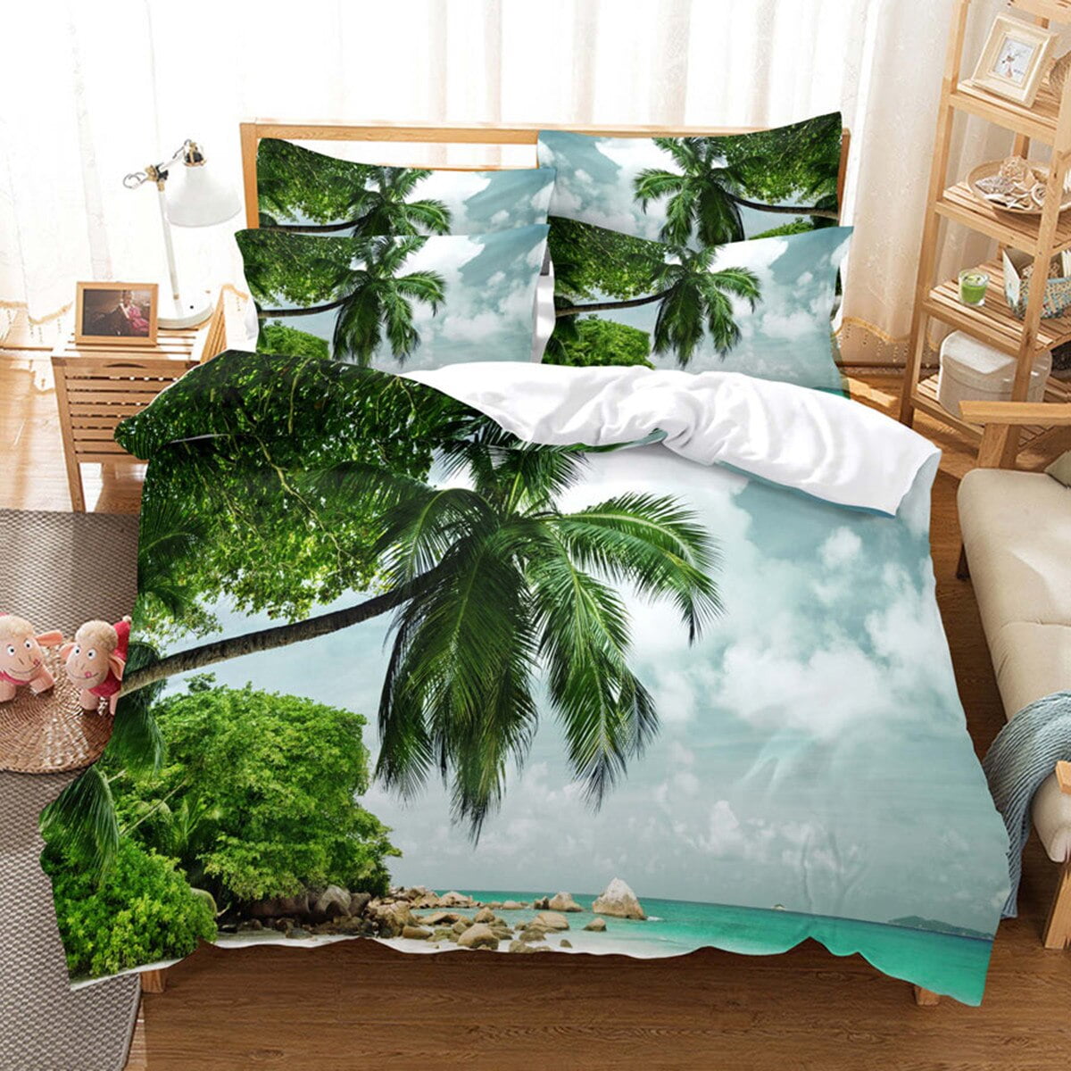 3D Seaside Coconut Tree Sunset Duvet Cover Summer Vacation Theme ...