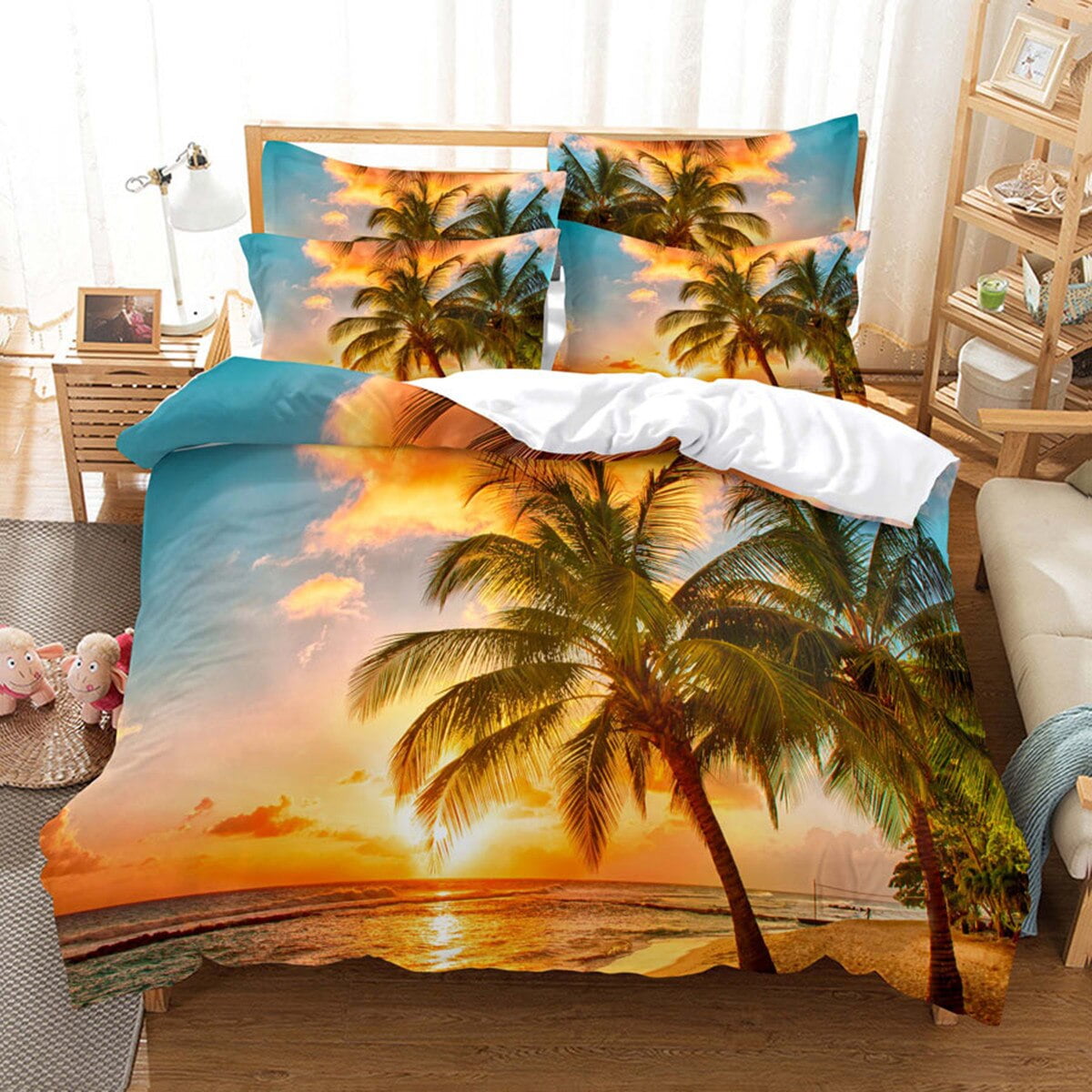 3D Seaside Coconut Tree Sunset Duvet Cover Summer Vacation Theme ...