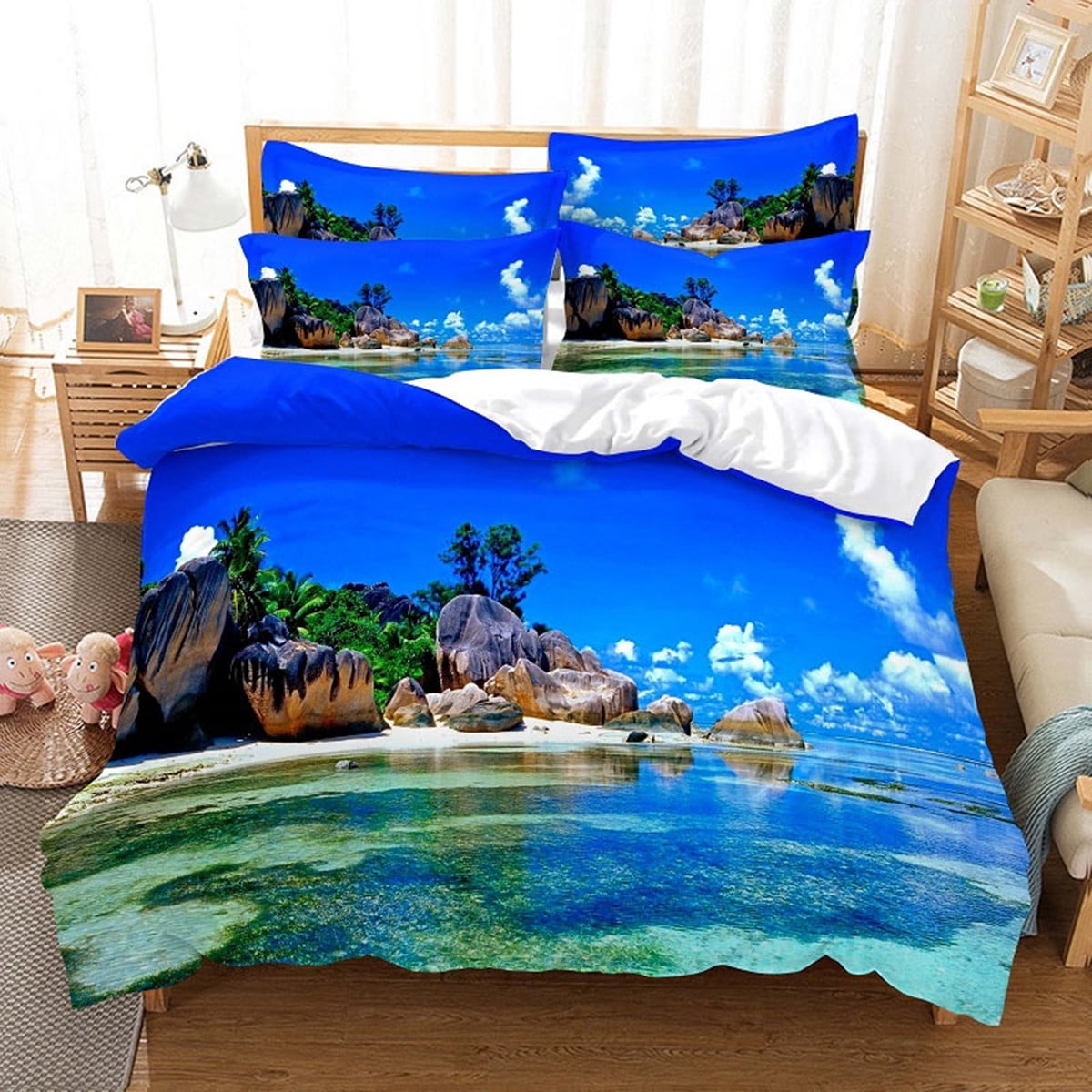 3D Seaside Coconut Tree Sunset Duvet Cover Summer Vaion Theme Bedding ...