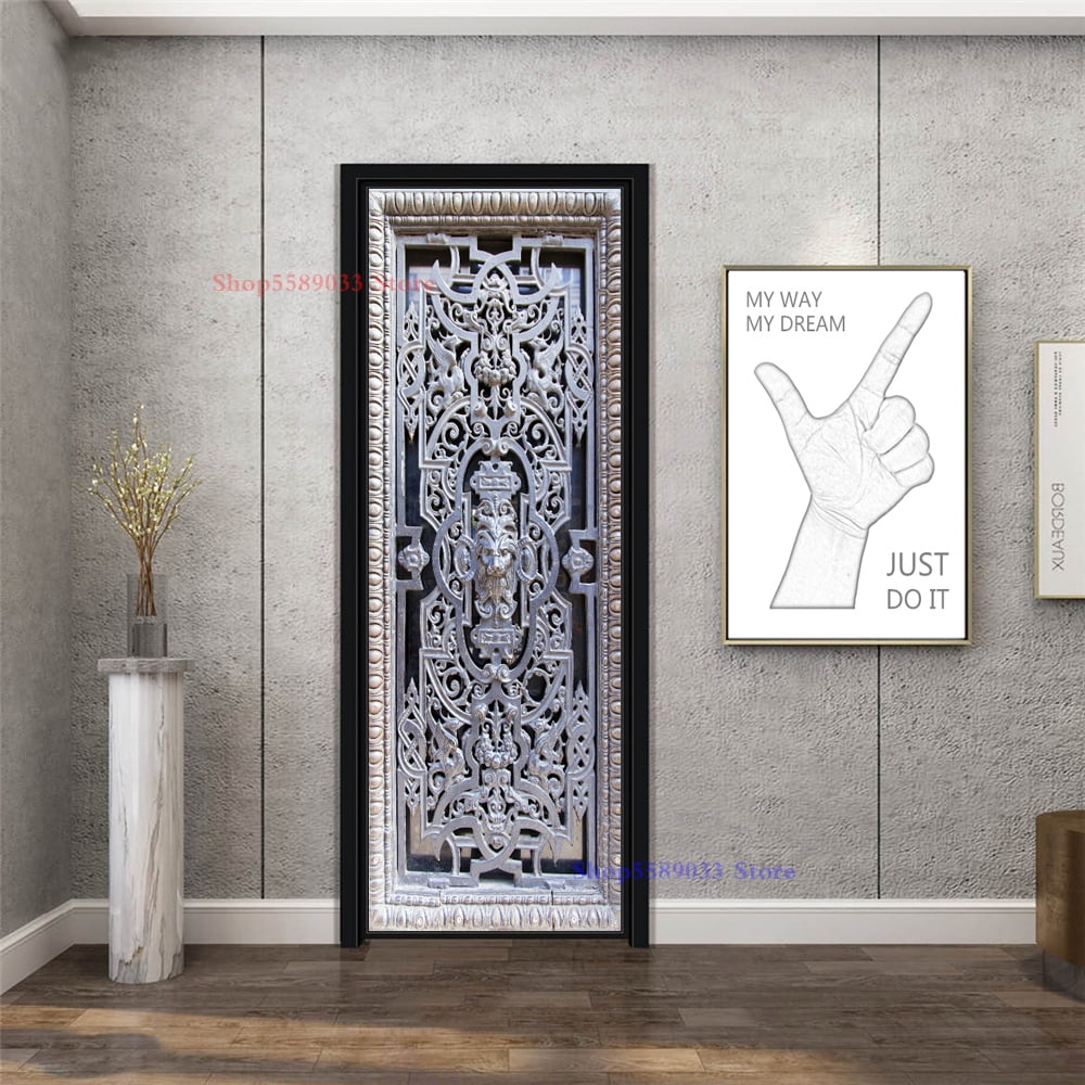 3D Self-Adhesive Marble Retro Art Flower Door Sticker Corridor Bathroom ...