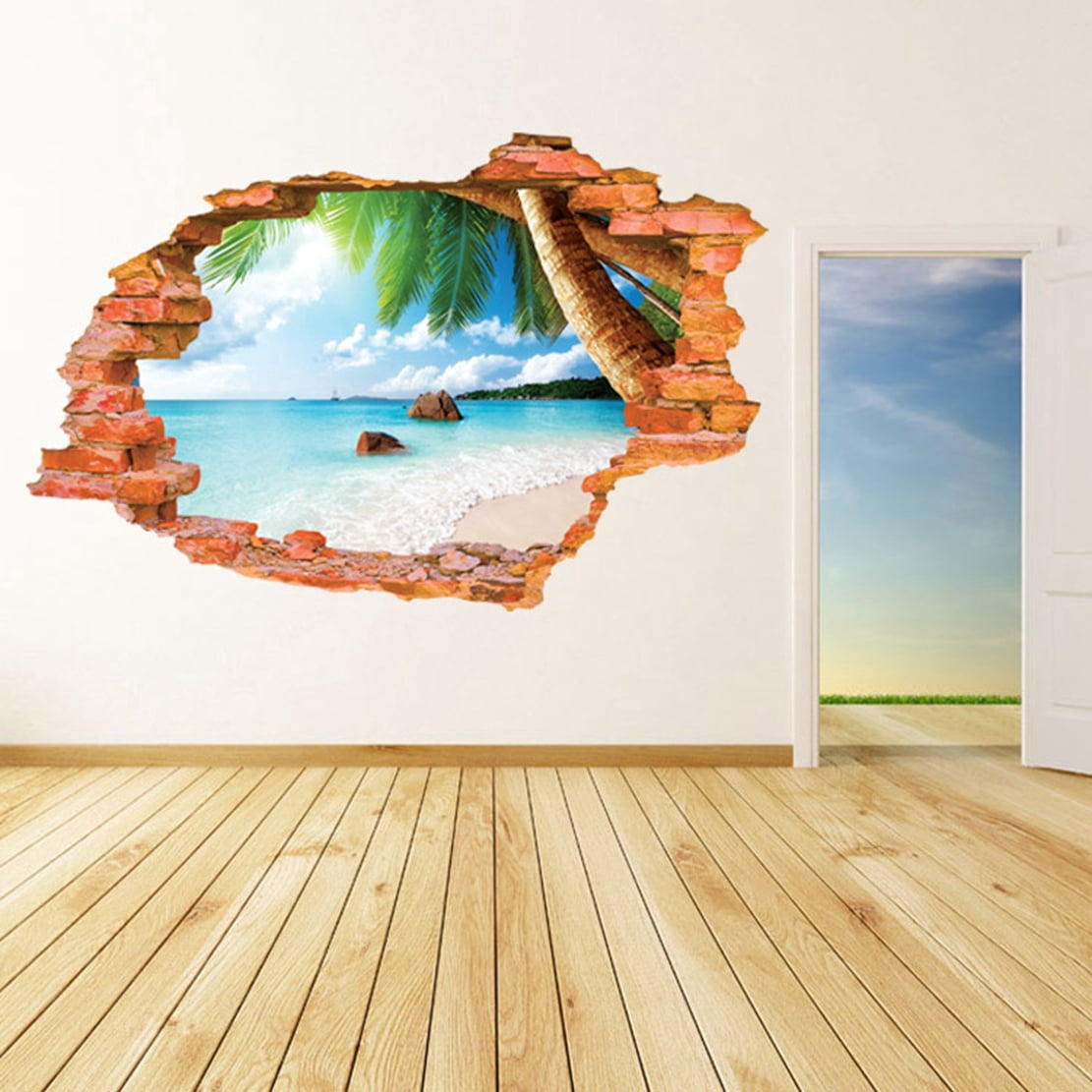 3D Self-Adhesive Removable Break Through The Wall Vinyl Wall Stickers ...