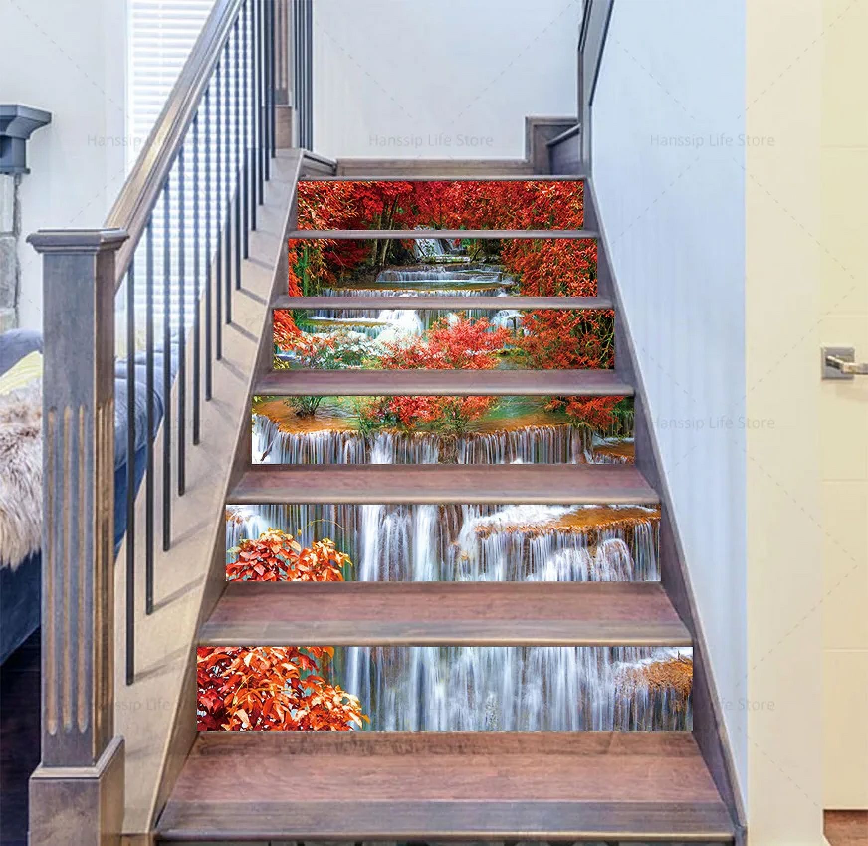 3D Self-Adhesive Stair Riser Decals Stickers Forest Waterfall Removable ...
