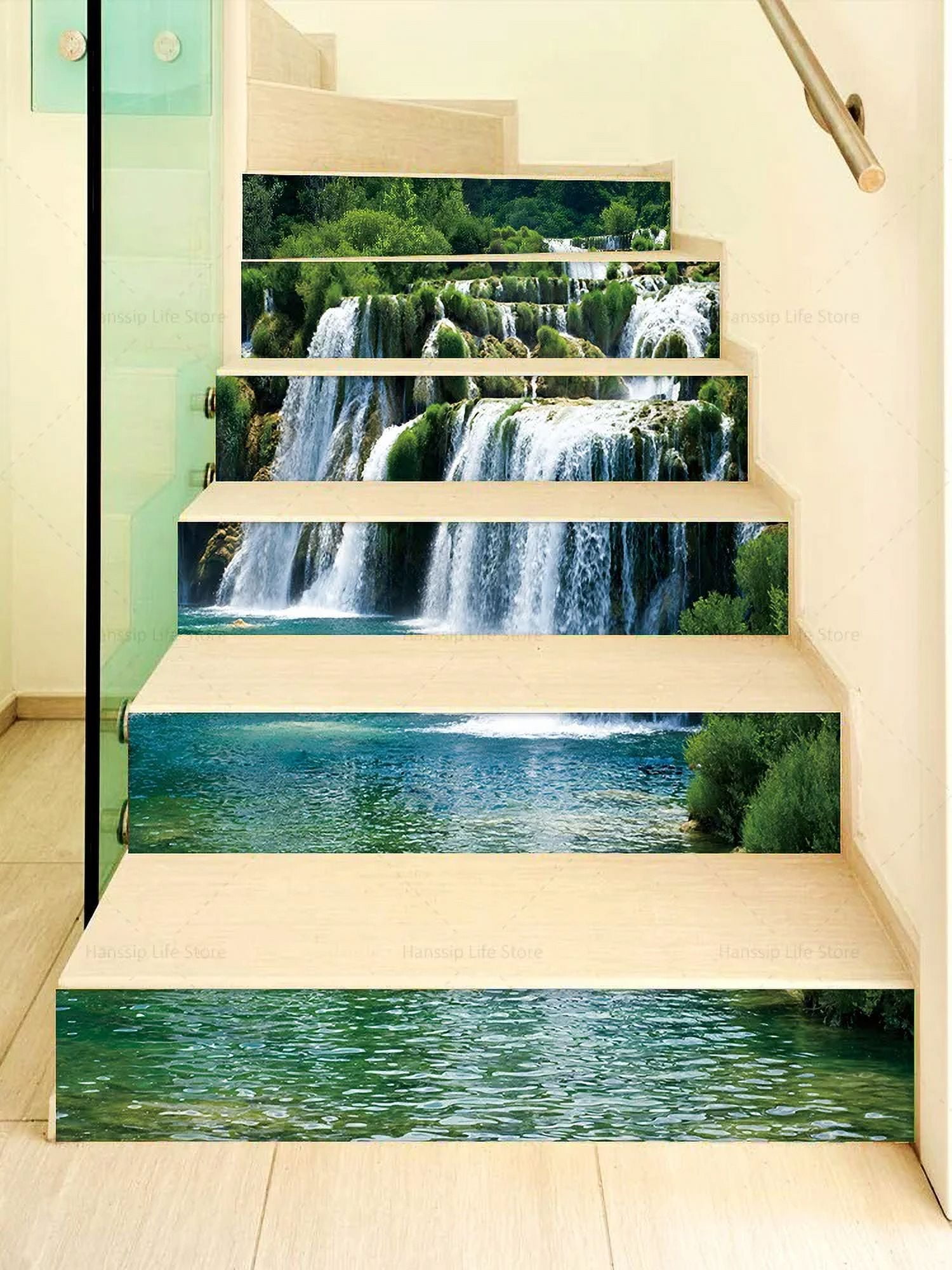3D Self-Adhesive Stair Riser Decals Stickers Forest Waterfall Removable ...