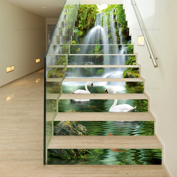 3D Self-Adhesive Stair Riser Decals Stickers Forest Waterfall Removable ...