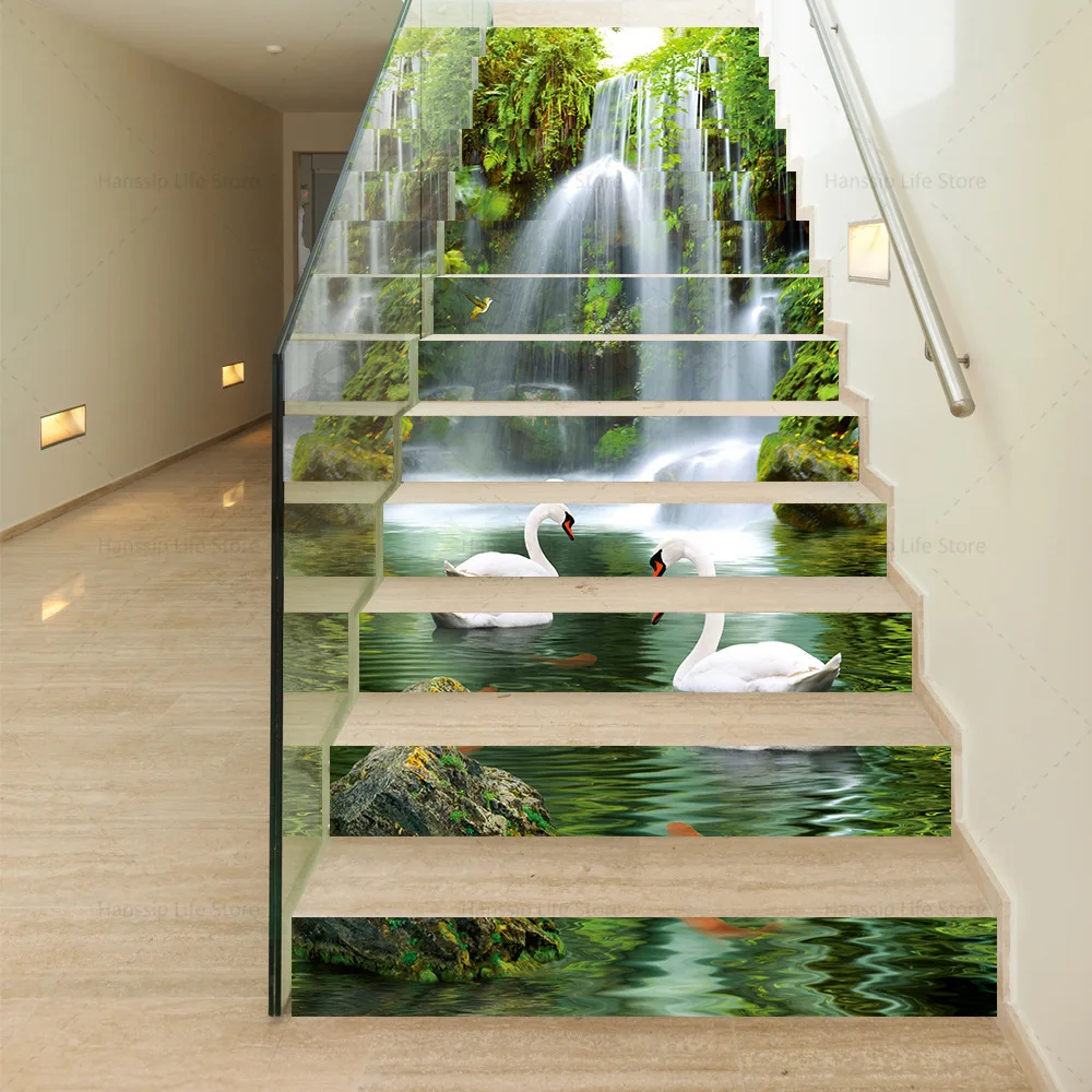 3D Self-Adhesive Stair Riser Decals Stickers Forest Waterfall Removable ...