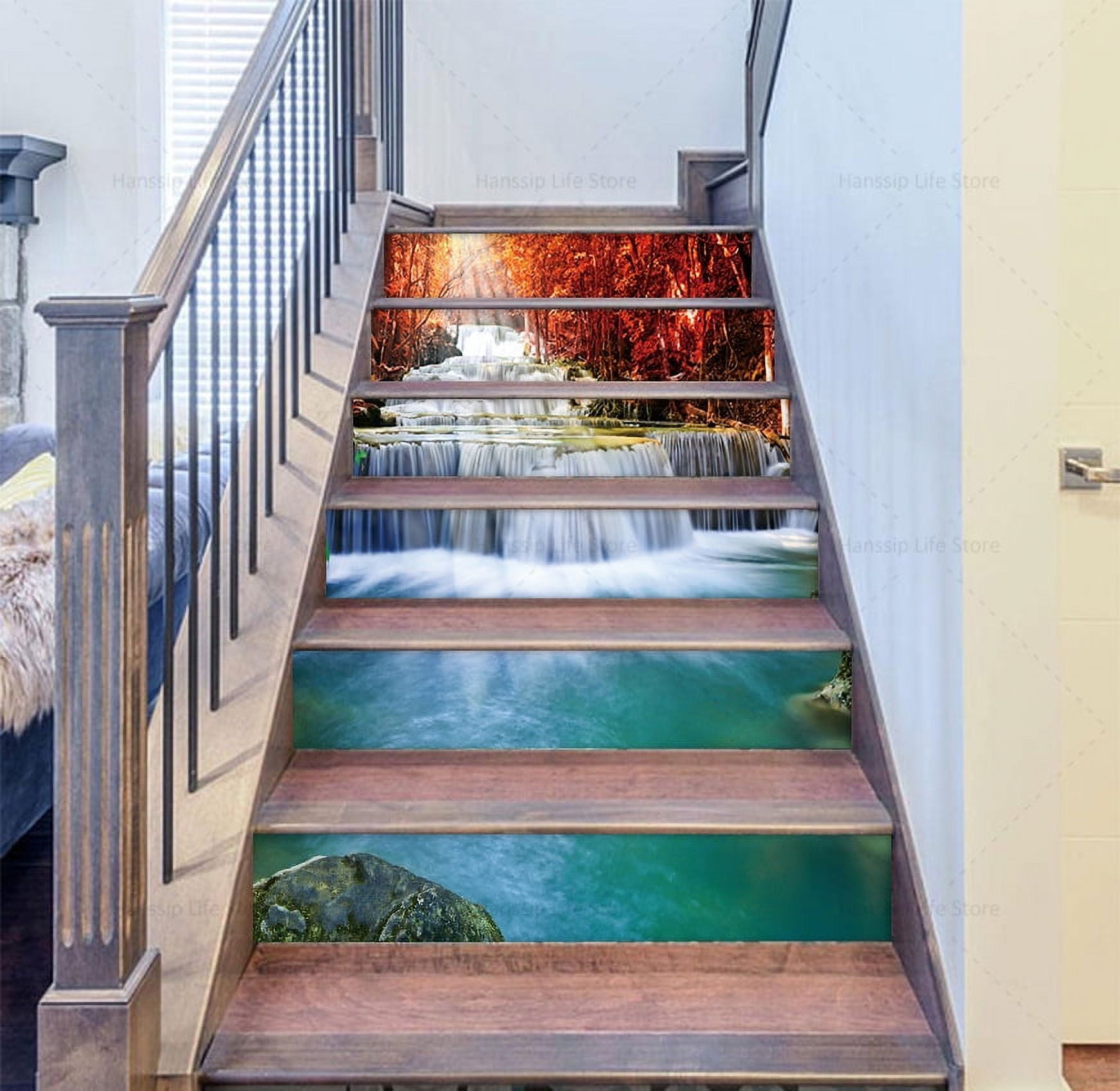 3D Self-Adhesive Stair Riser Decals Stickers Forest Waterfall Removable ...