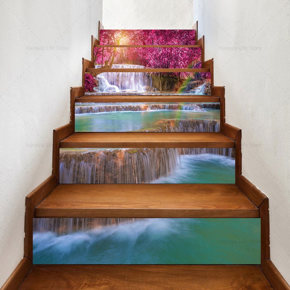 3D Self-Adhesive Stair Riser Decals Stickers Forest Waterfall Removable ...