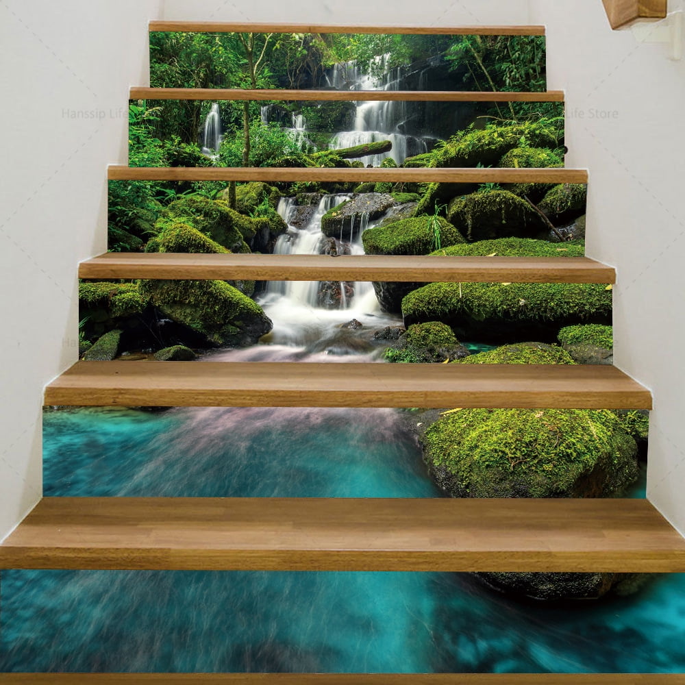 3D Self-Adhesive Stair Riser Decals Stickers Forest Waterfall Removable ...