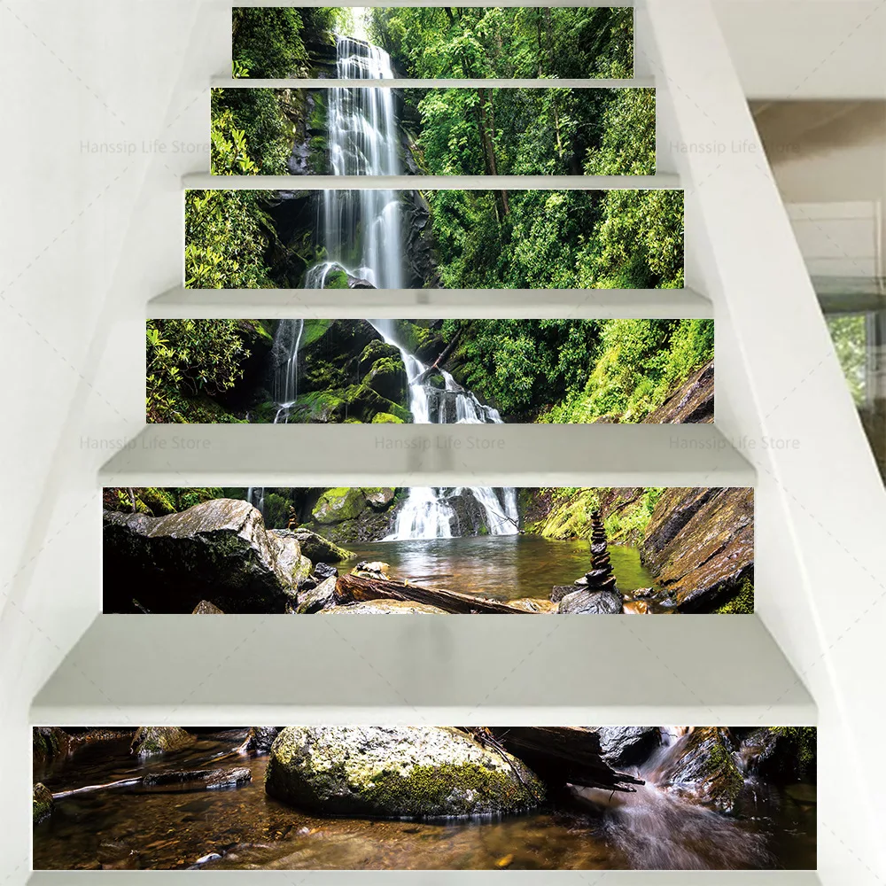 3D Self-Adhesive Stair Riser Decals Stickers Forest Waterfall Removable ...