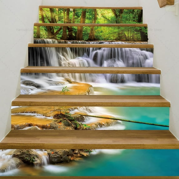 3D Self-Adhesive Stair Riser Decals Stickers Forest Waterfall Removable ...