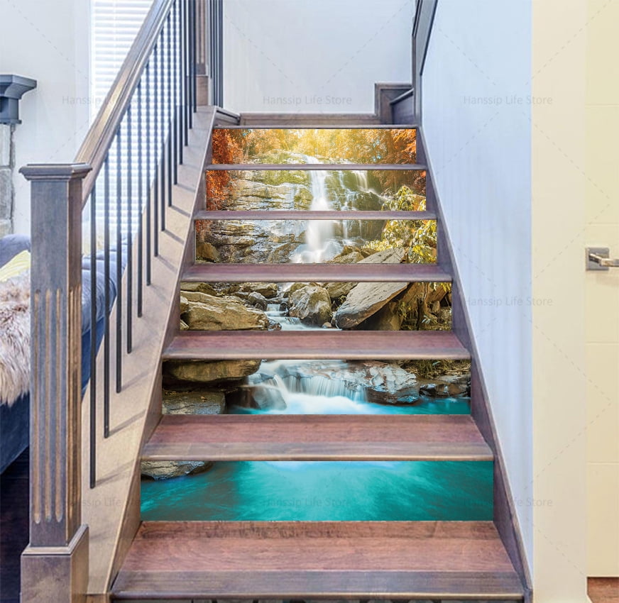 3D Self-Adhesive Stair Riser Decals Stickers Forest Waterfall Removable ...