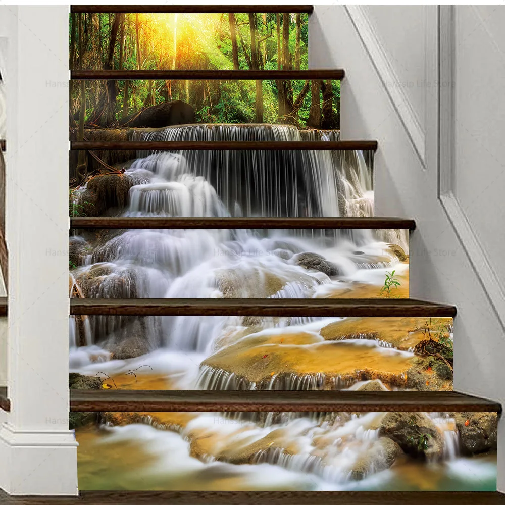 3D Self-Adhesive Stair Riser Decals Stickers Forest Waterfall Removable ...