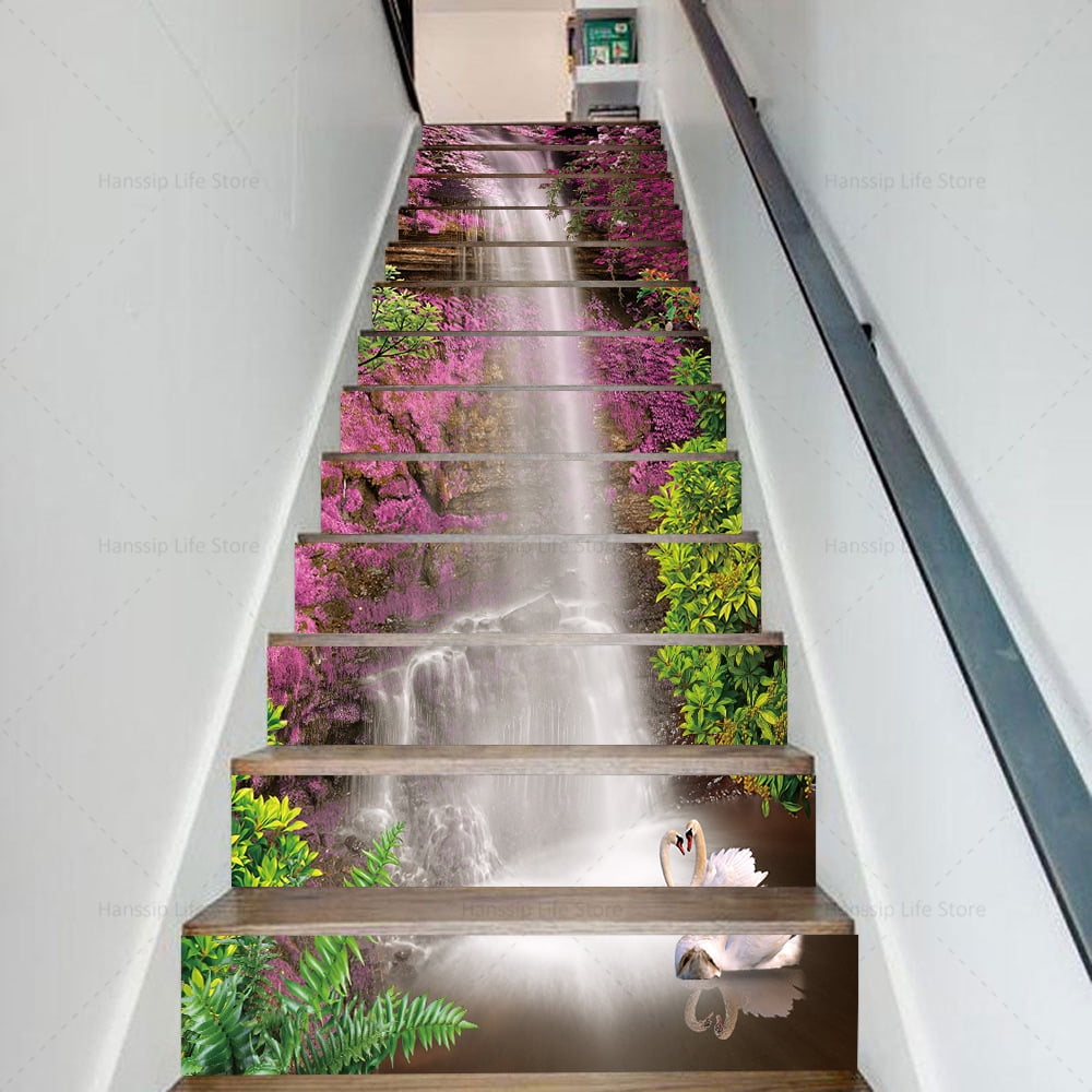 3D Self-Adhesive Stair Riser Decals Stickers Forest Waterfall Removable ...