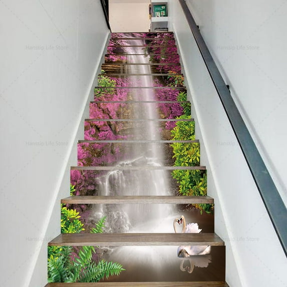 3D Self-Adhesive Stair Riser Decals Stickers Forest Waterfall Removable ...