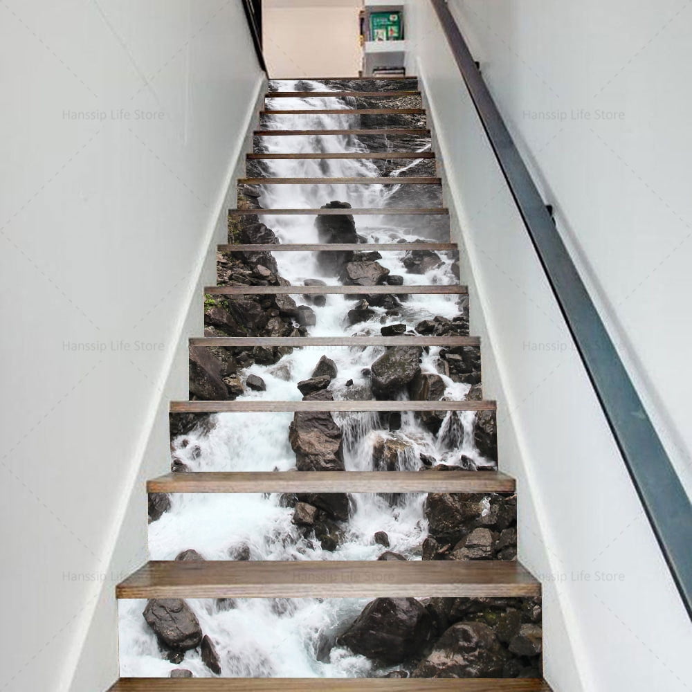 3D Self-Adhesive Stair Riser Decals Stickers Forest Waterfall Removable ...