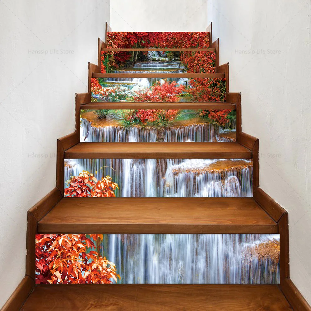 3D Self-Adhesive Stair Riser Decals Stickers Forest Waterfall Removable ...