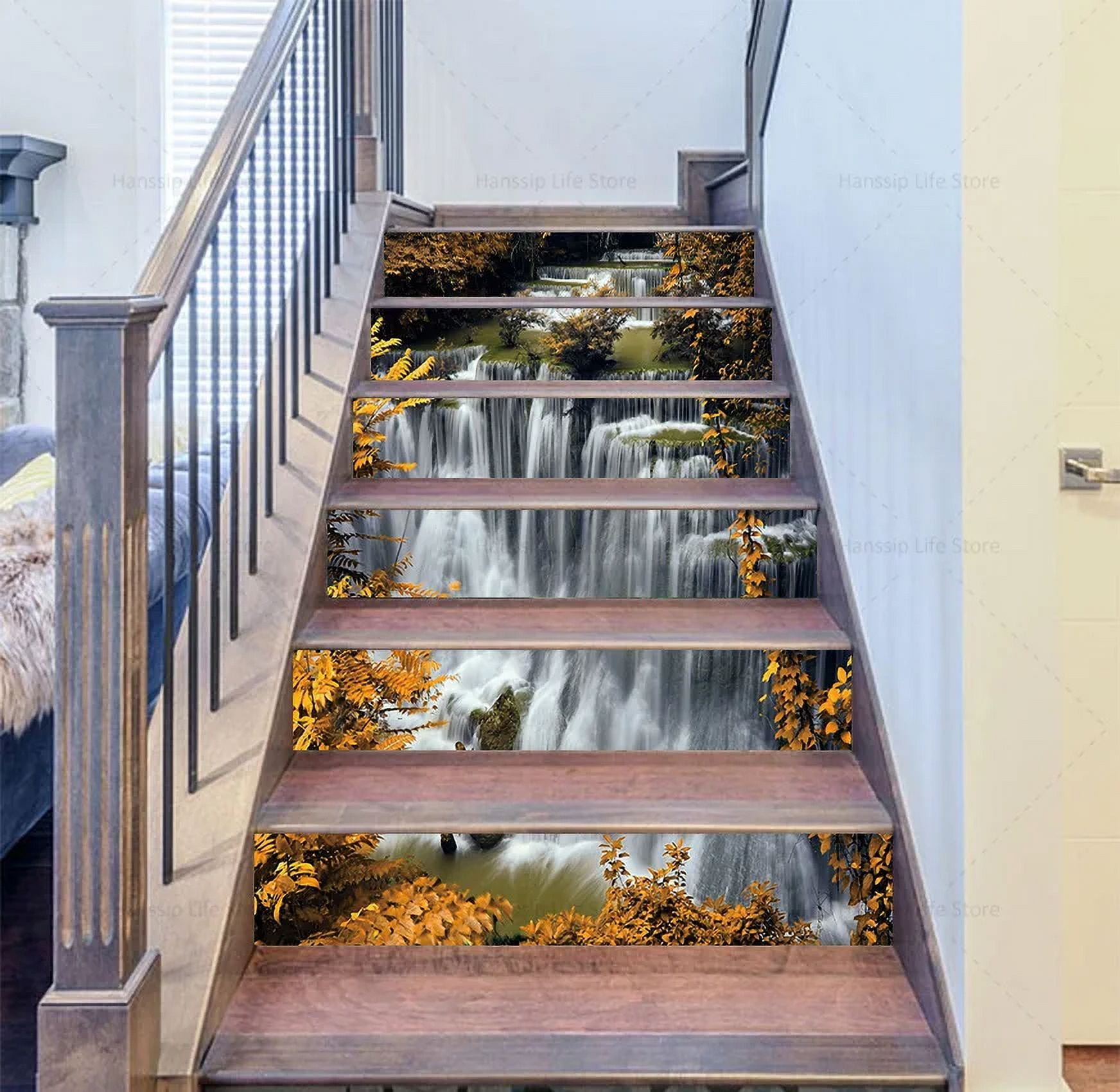 3D Self-Adhesive Stair Riser Decals Stickers Forest Waterfall Removable ...